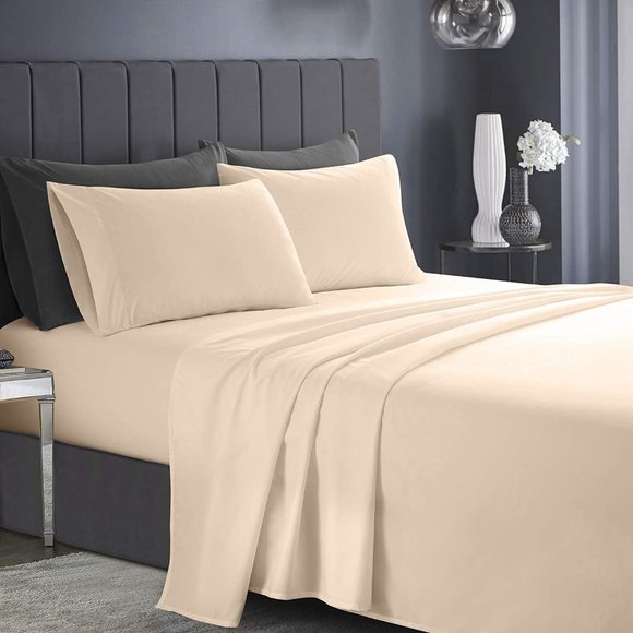 Bedding | Premium Cream Queen Sheets Set 180 Tc Series 4 Piece Bed ...